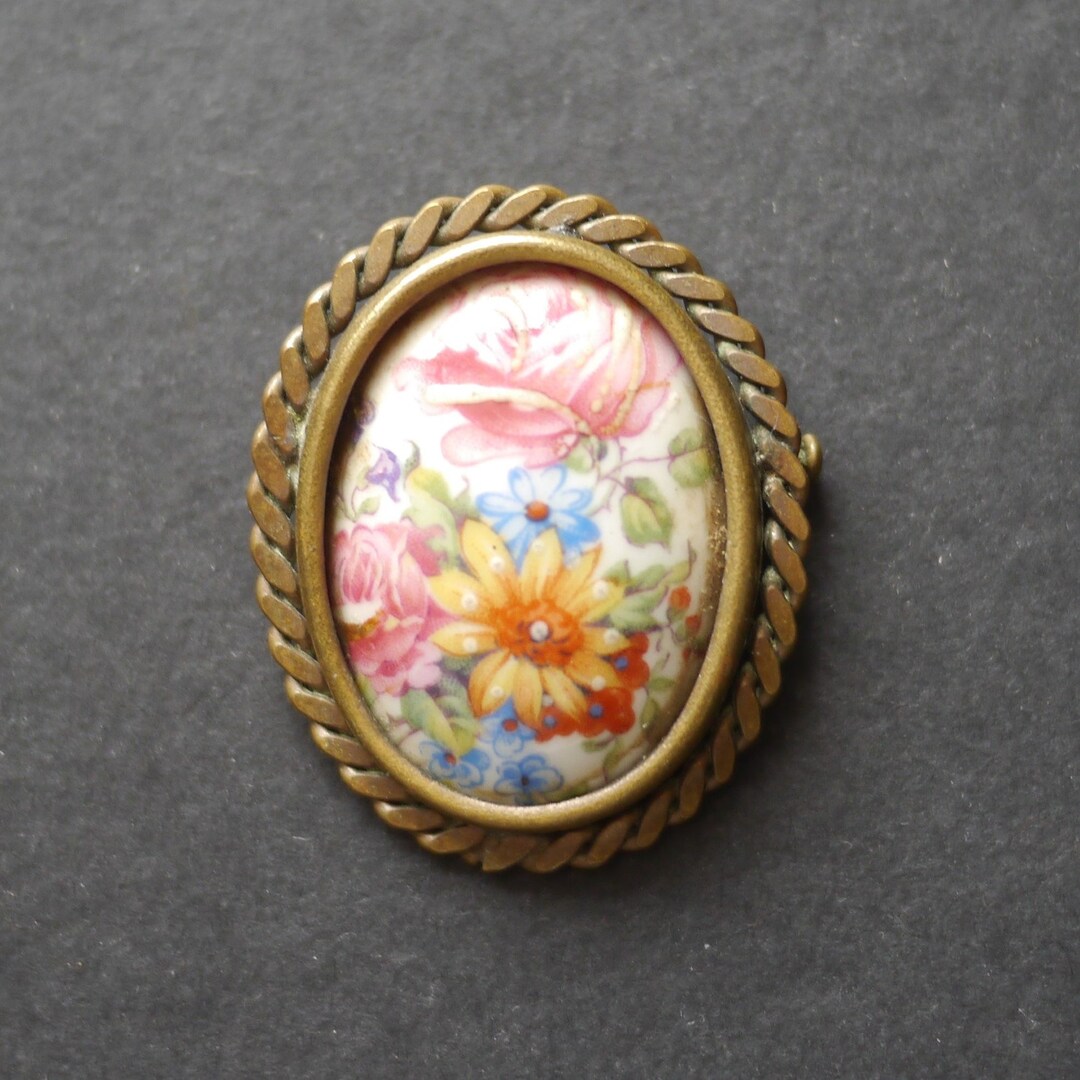 Vintage Porcelain Limoges Flower Brooch Trombone Clasp - Etsy