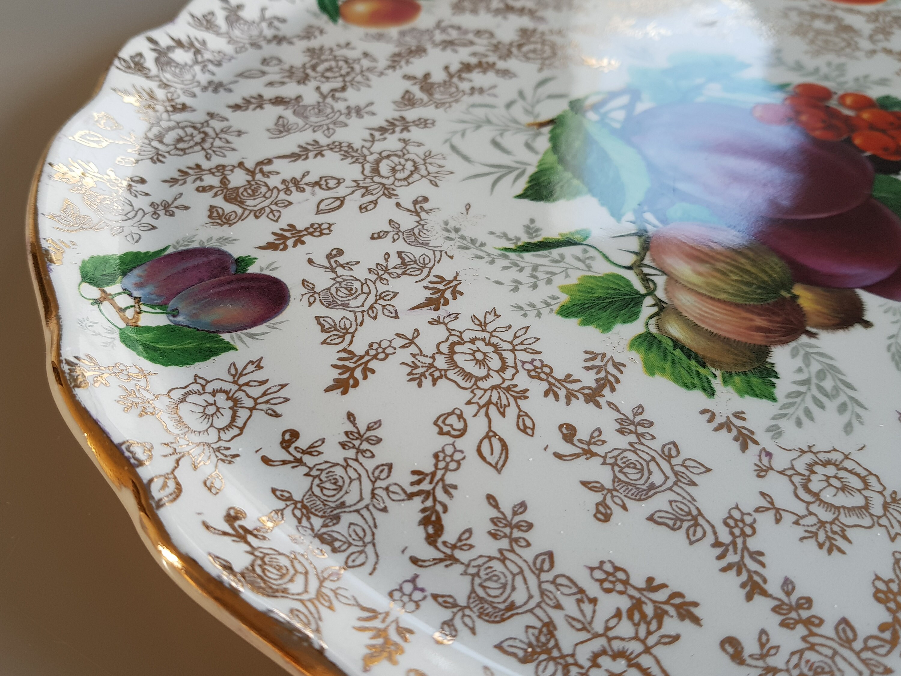 Fabulous Fruit Platter Old Foley James Kent Plate Gilt detail | Etsy