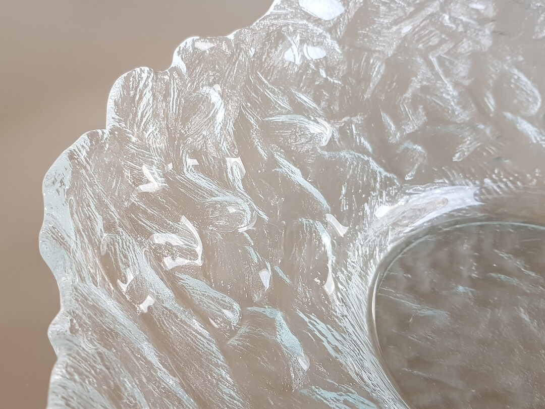 Pukeberg Glass Bowl, Swedish Ice Glass Dish. Large Sculptural Textured ...