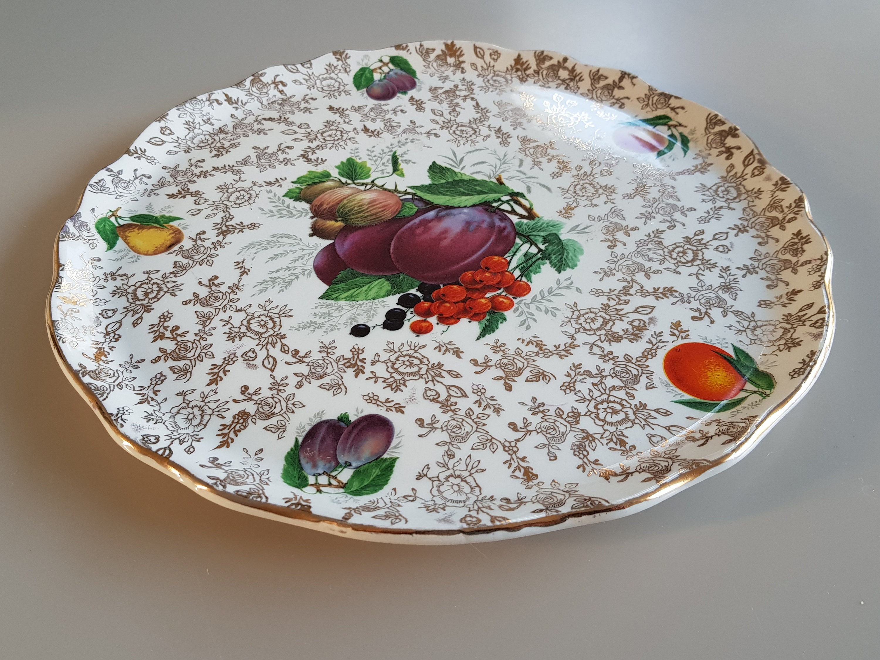 Fabulous Fruit Platter Old Foley James Kent Plate Gilt detail | Etsy