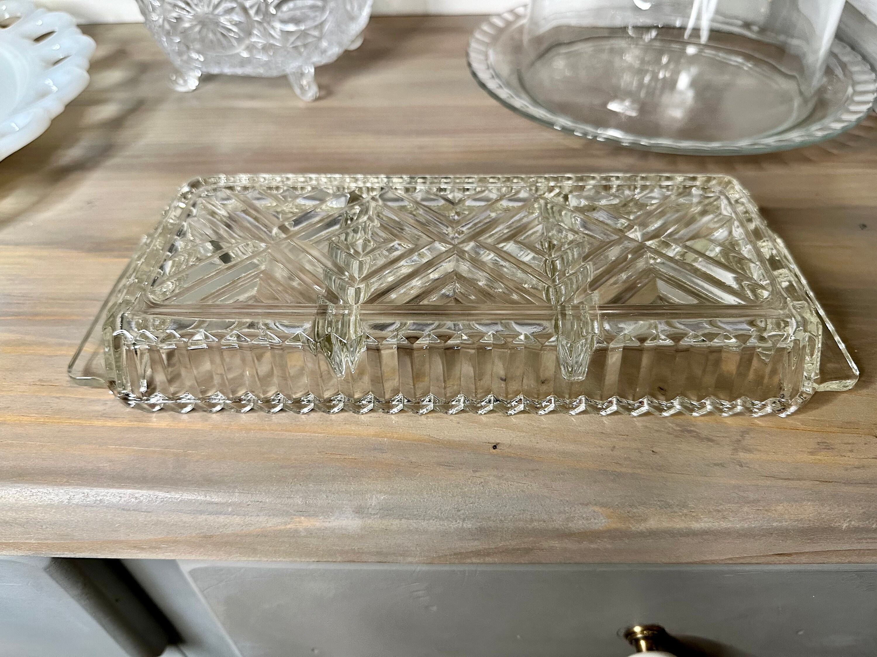 Vintage Divided Cut Glass Tray - Etsy