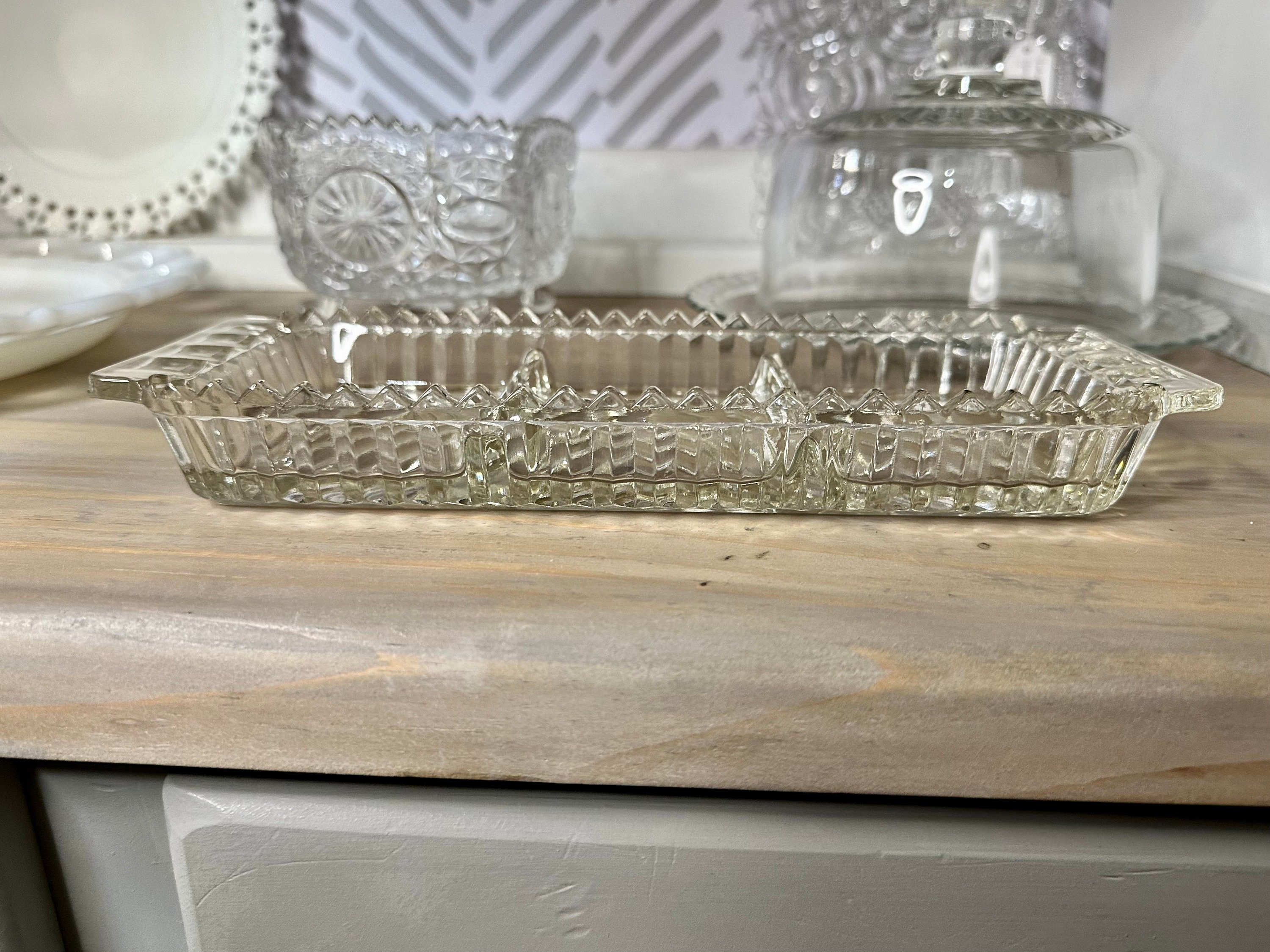 Vintage Divided Cut Glass Tray - Etsy