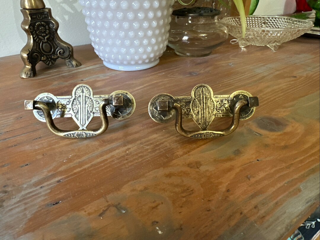 Antique Victorian Brass Drawer Pulls Vintage Hardware Set of 2 - Etsy