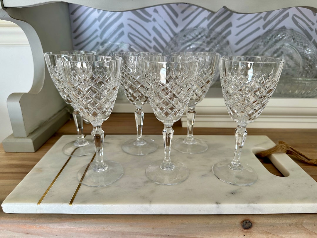 French Crystal Wine Glasses - Set of 6 Vintage Leaded Crystal ...
