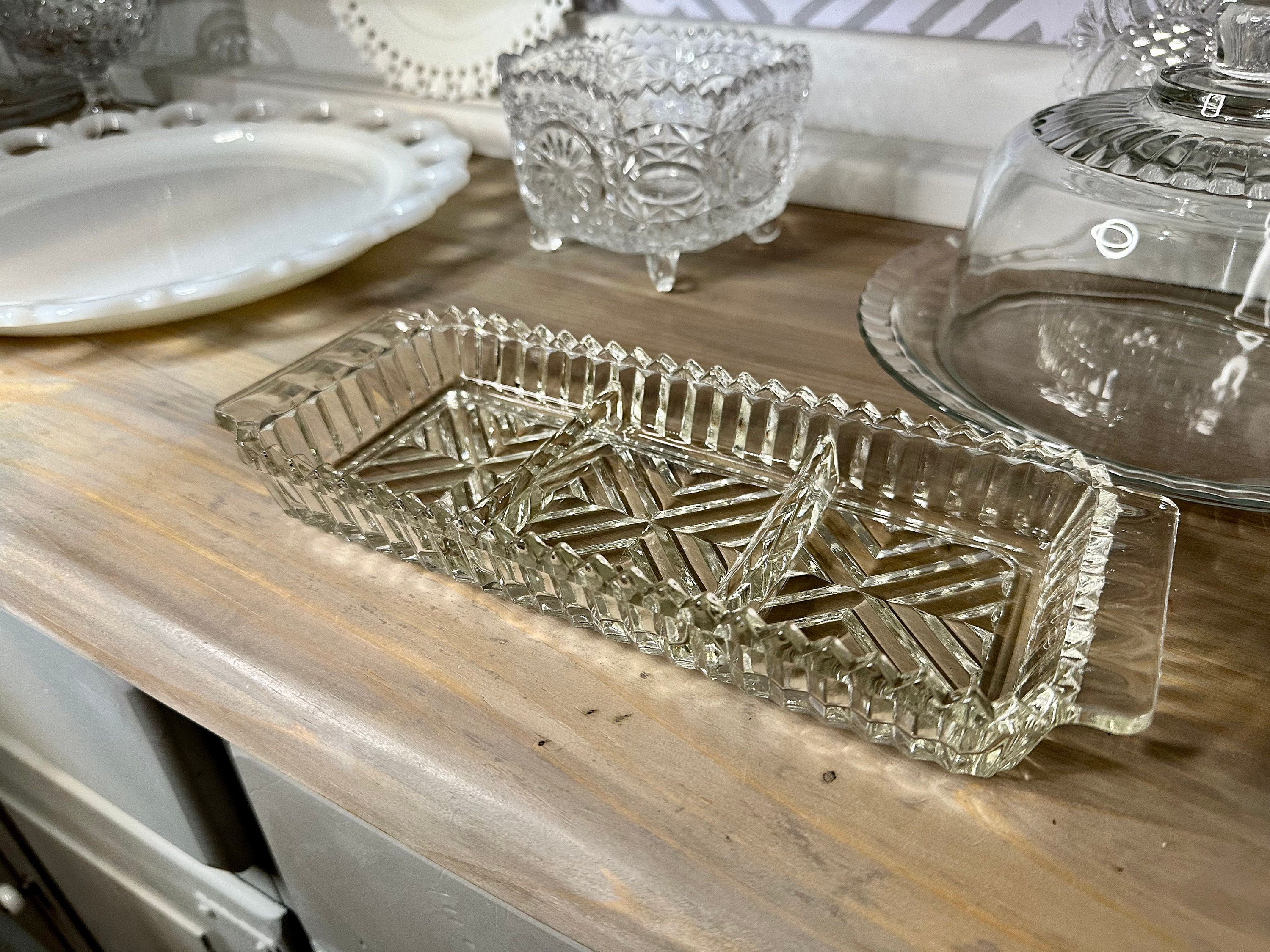 Vintage Divided Cut Glass Tray - Etsy