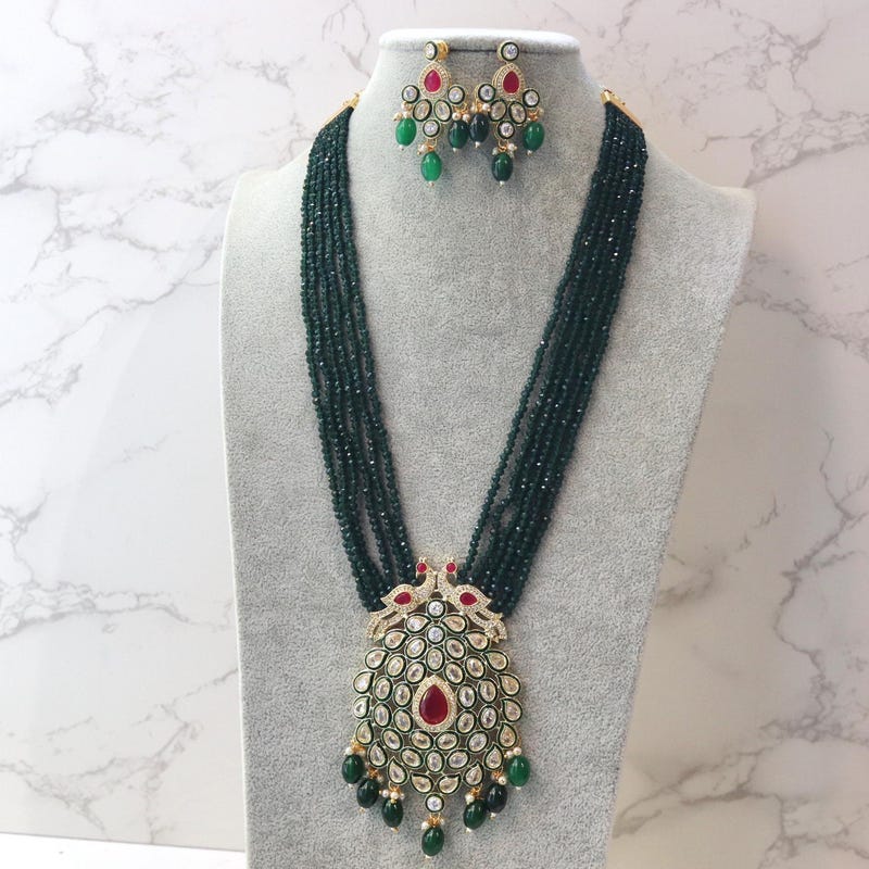 Emerald Green Kundan Mala - Etsy