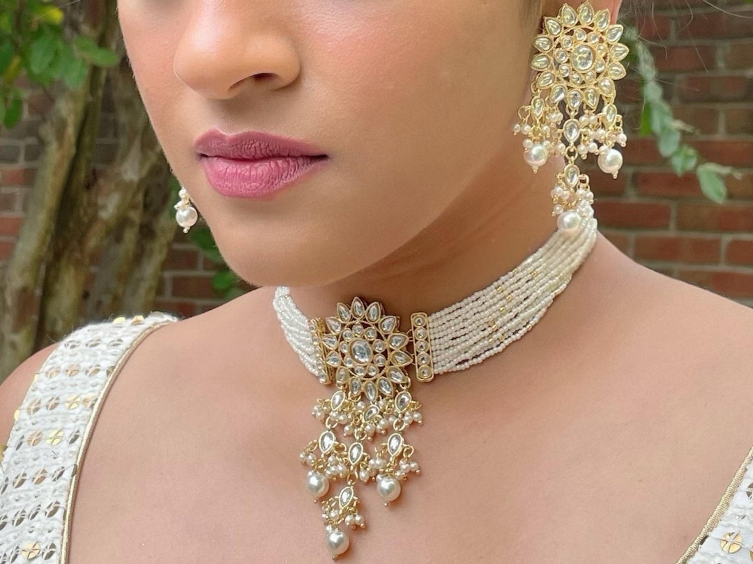 Noni Kundan Pearl Choker, Indian Jewelry, Kundan Necklace, Gold Choker ...