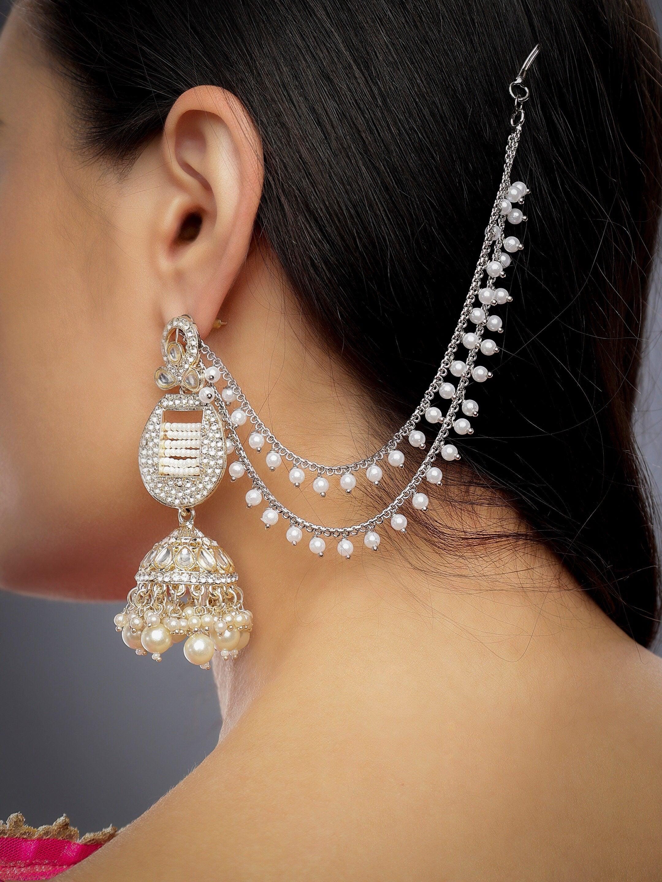 Silver Pearl Ear Chain: Indian Jhumka Earring Attachment - Etsy