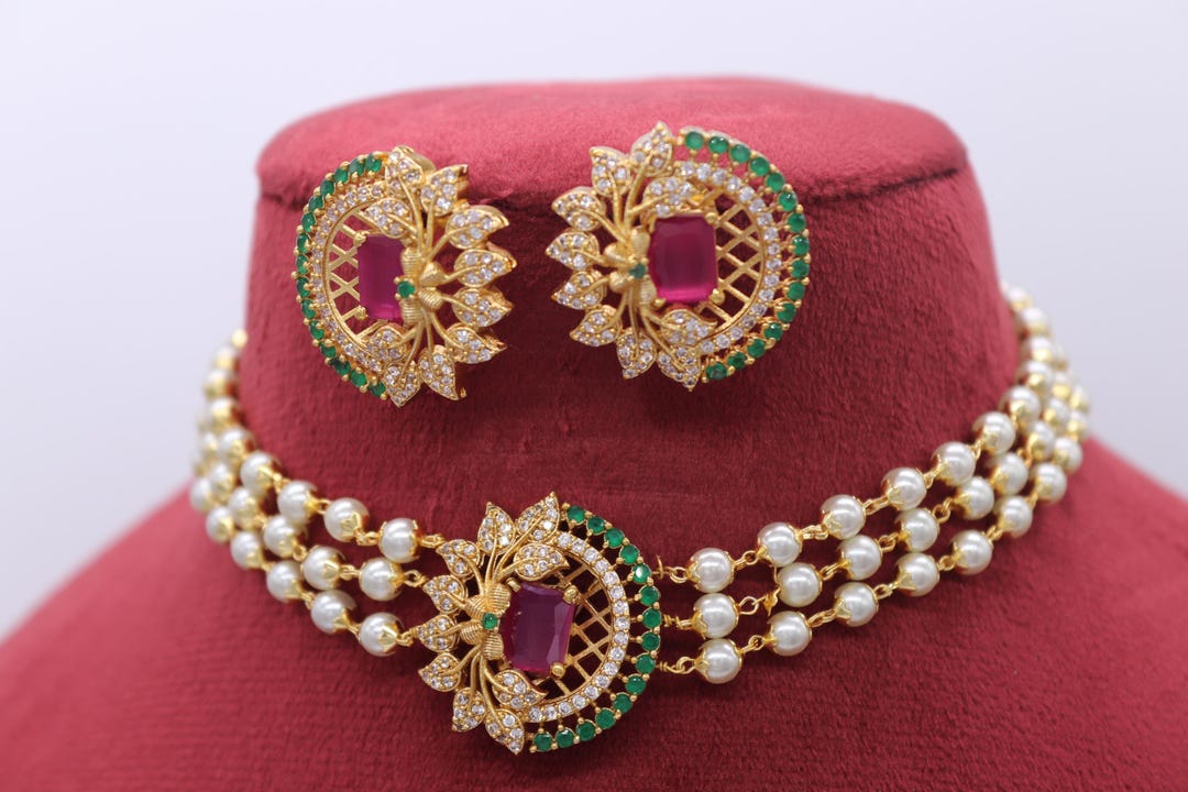Diya Kemp Choker Set, Indian Jewelry, Indian Necklace, One Gram Gold ...