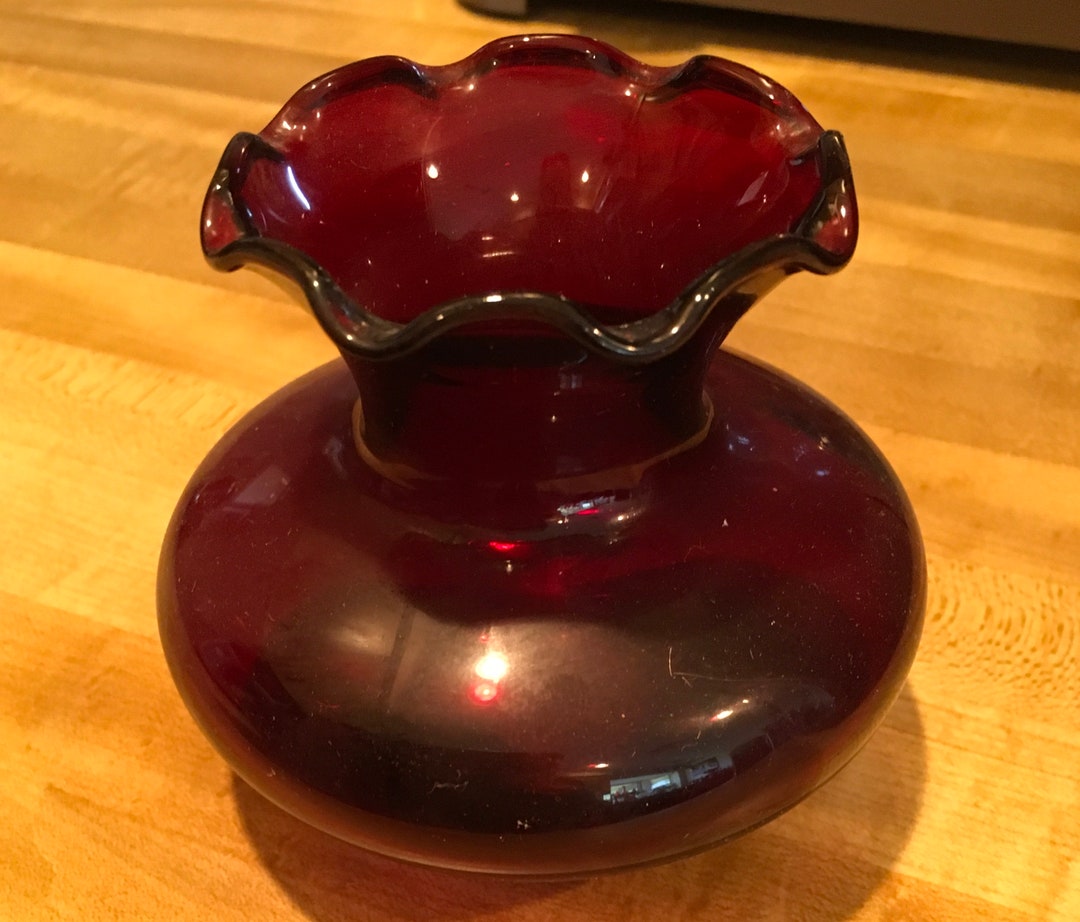 Cranberry Glass Ruffle Vase - Etsy