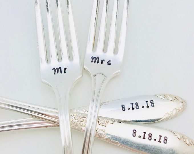 Mr Mrs Wedding Forks, Wedding Cake Forks, Vintage Silverplate Cake ...