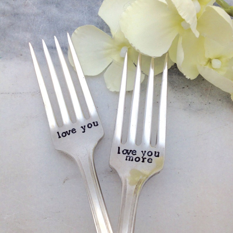 Love you wedding forks love you more anniversary gift | Etsy