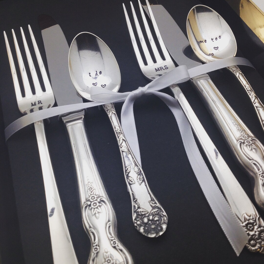 Fork, Spoon, and Knife Set for Bride and Groom. Wedding Forks. Custom ...