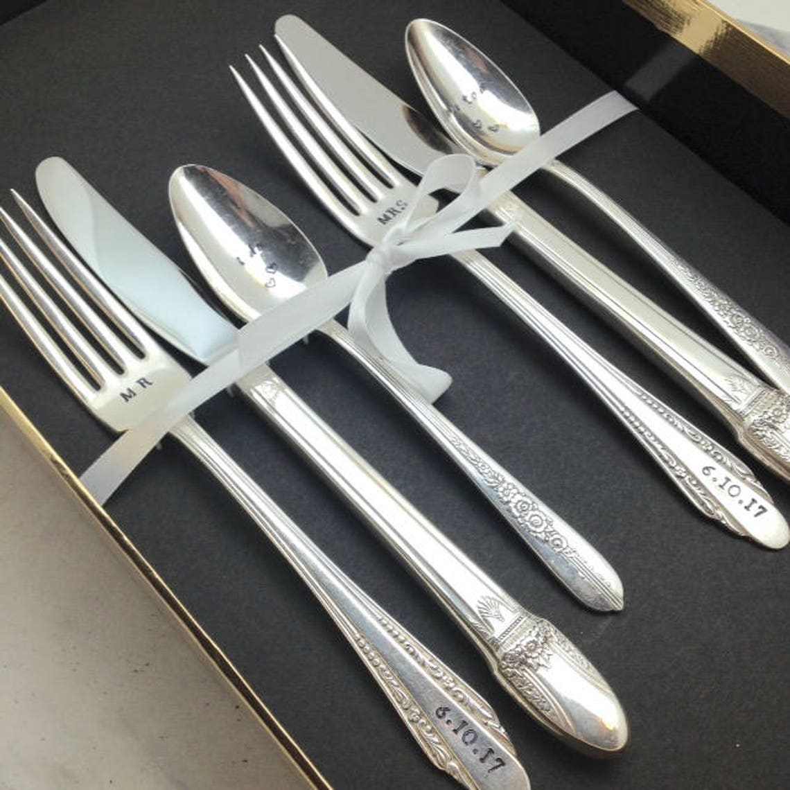 Fork, Spoon, and Knife Set for Bride and Groom. Wedding Forks. Custom ...