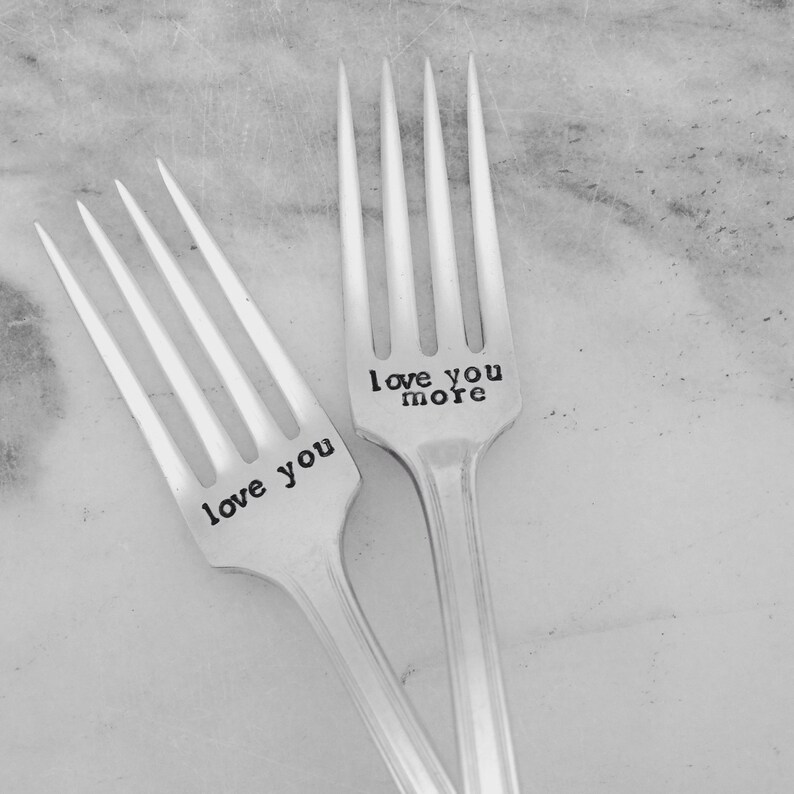 Love you wedding forks love you more anniversary gift | Etsy