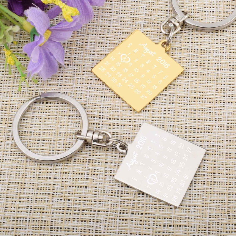 Anniversary Keychain Highlighted With Heart Date Key Chain - Etsy