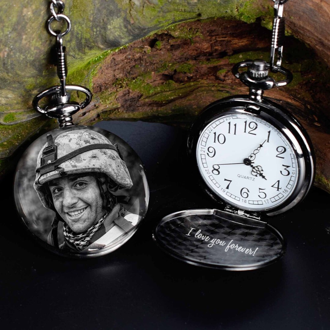 Personalised Pocket Watch, Photo Engraved With Handwriting Gunmetal ...