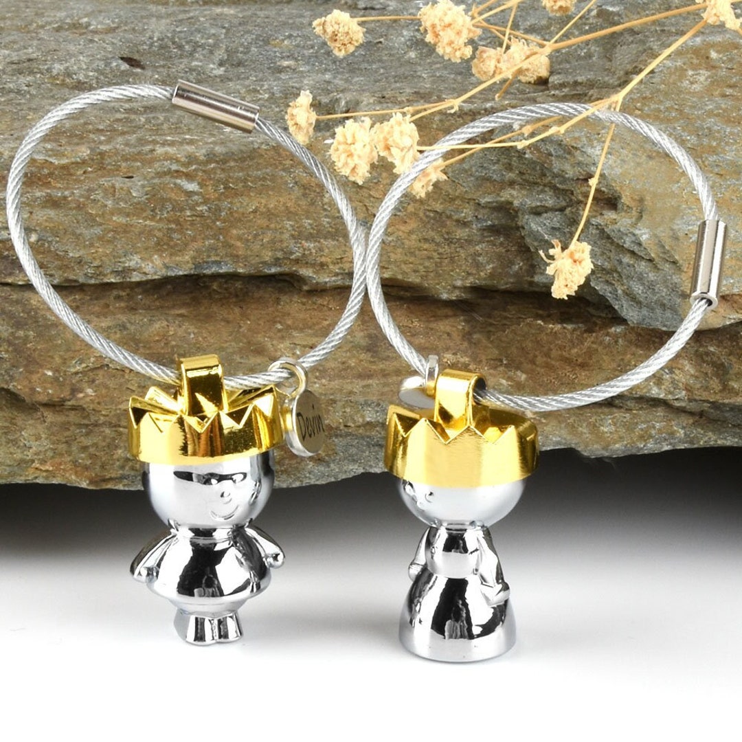 King and Queen Keychain Personalized Couple Keyring Cute Bag Charm ...