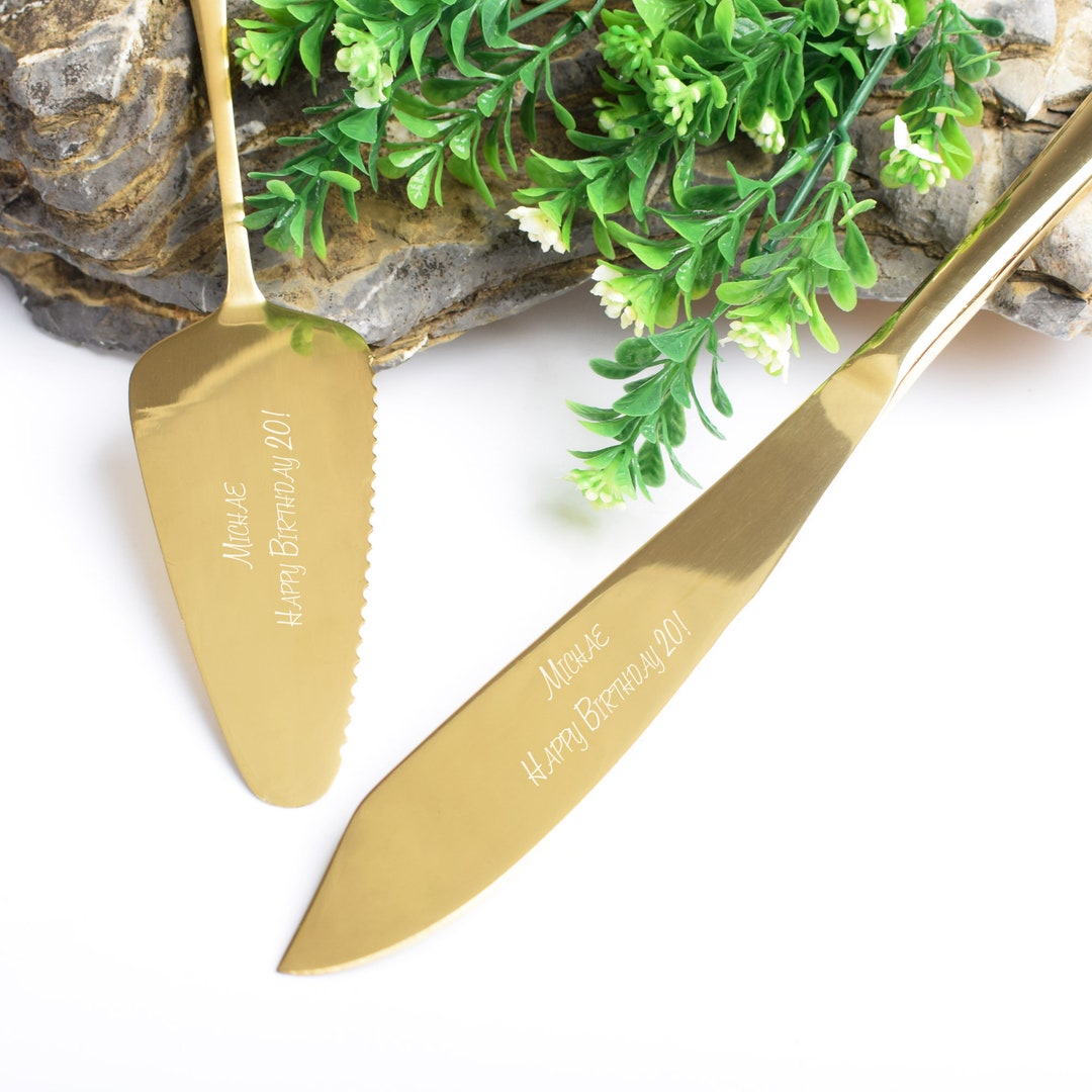 Engraved Gold Cake Cutter Set: Personalized Wedding Keepsake - Etsy