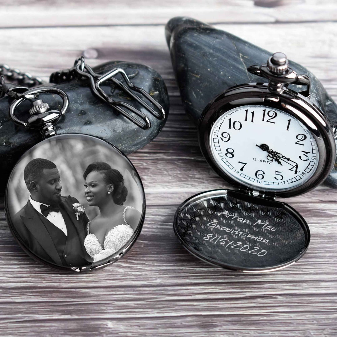 Custom Engraved Pocket Watch With Photo, Custom Gift Groom Favours ...