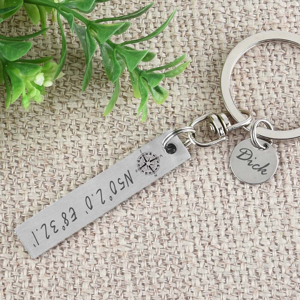 Personalized Key chain-Engraving Key Ring with Cordinates Key | Etsy
