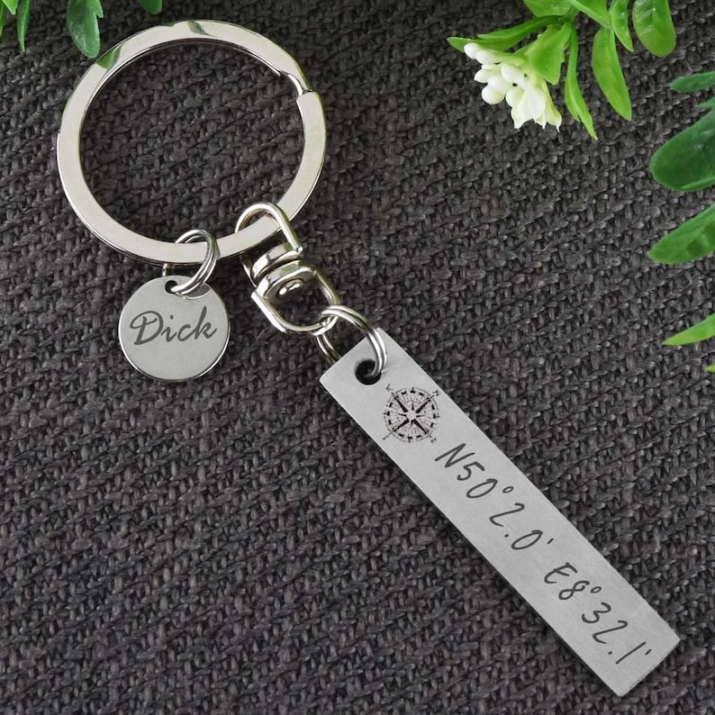 Personalized Key Chain-engraving Key Ring With Cordinates Key - Etsy