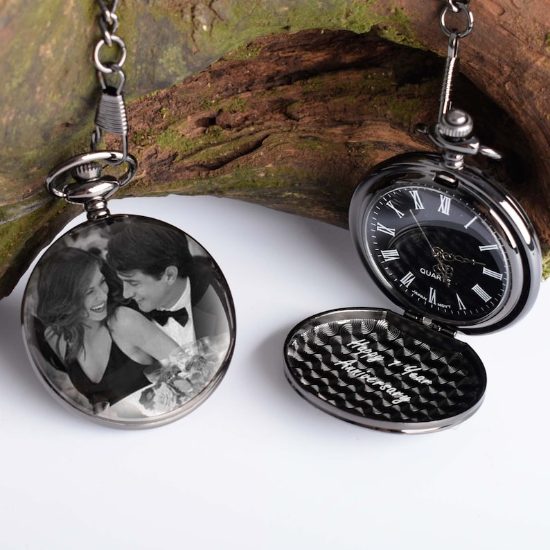 Engraved Photo or Handwriting Pocket Watch, Personalized Anniversary ...
