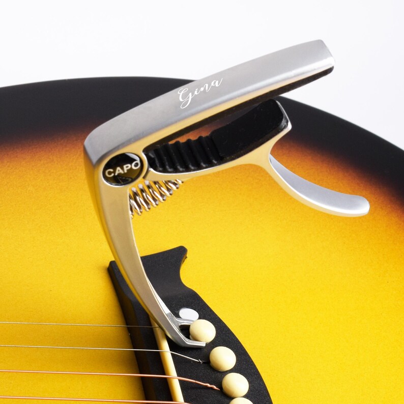 Custom Engraved Metal Guitar Capo, Wood Grain Finish, Personalized ...