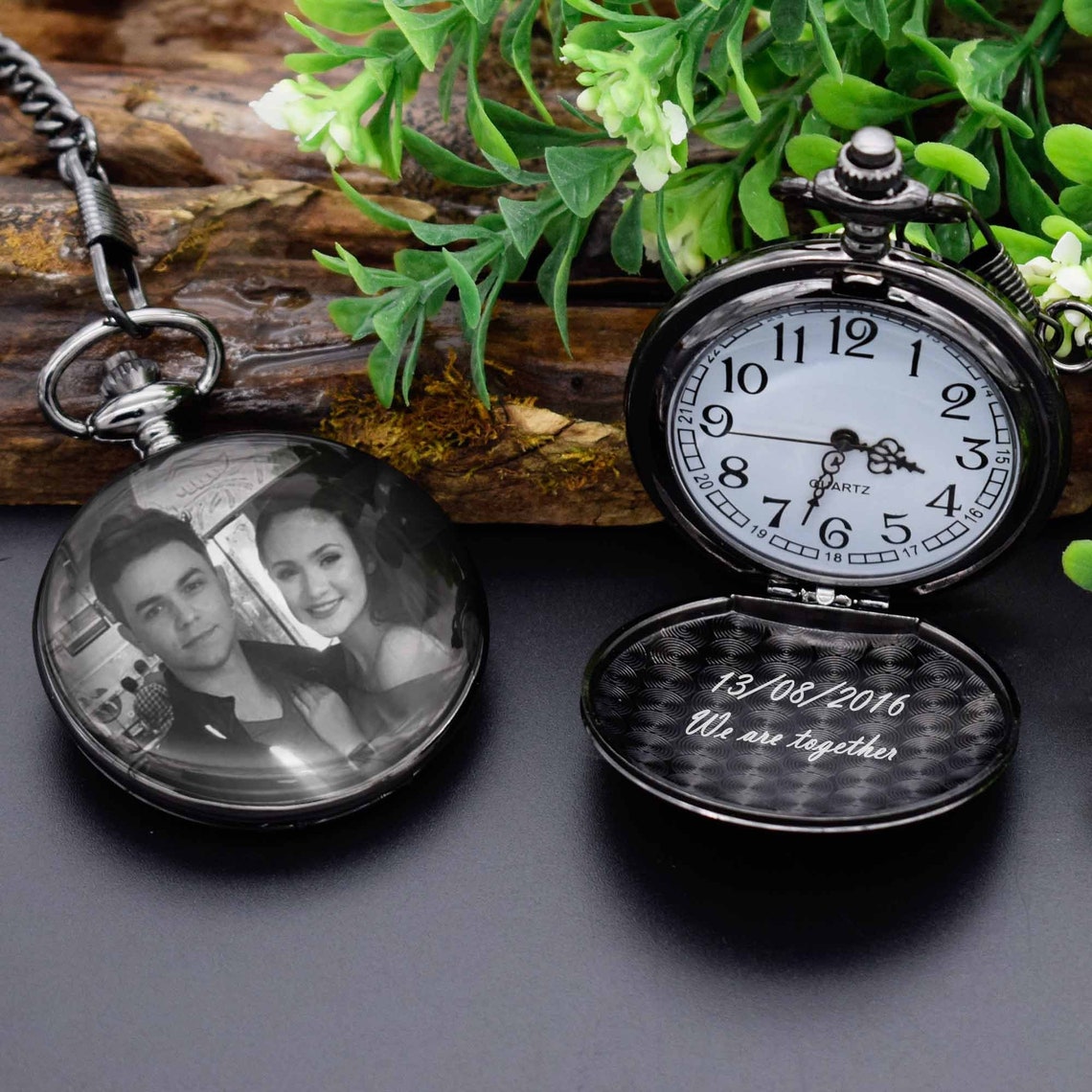 Custom Pocket Watch Engraved Photo or Handwriting Anniversary ...