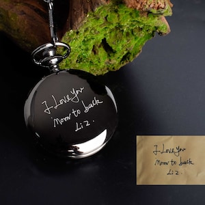 Pocket Watch Engraved With Photo Handwriting, Personalized Watch Custom ...