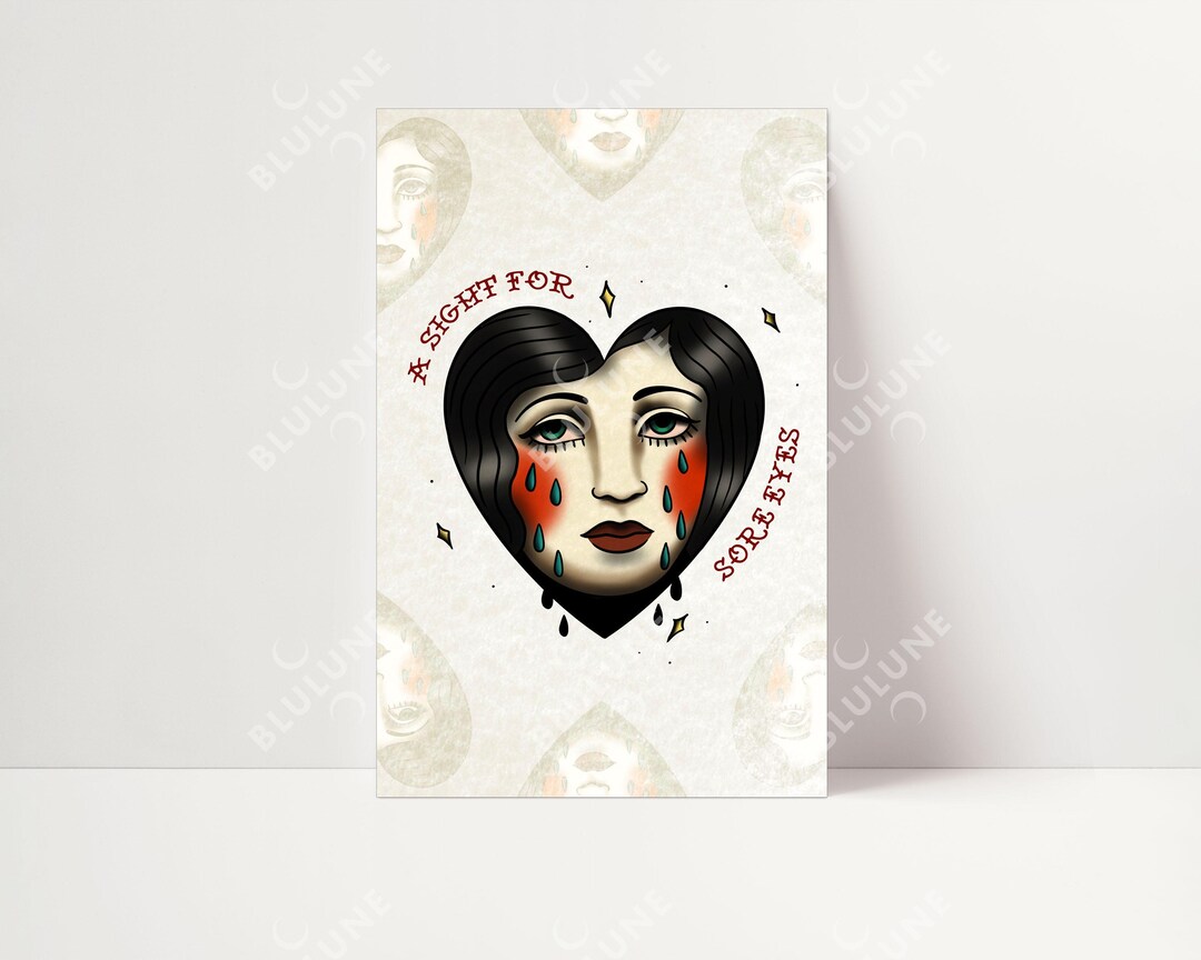 Crying Woman Tattoo Art Print - American Traditional Heartbreak - Etsy