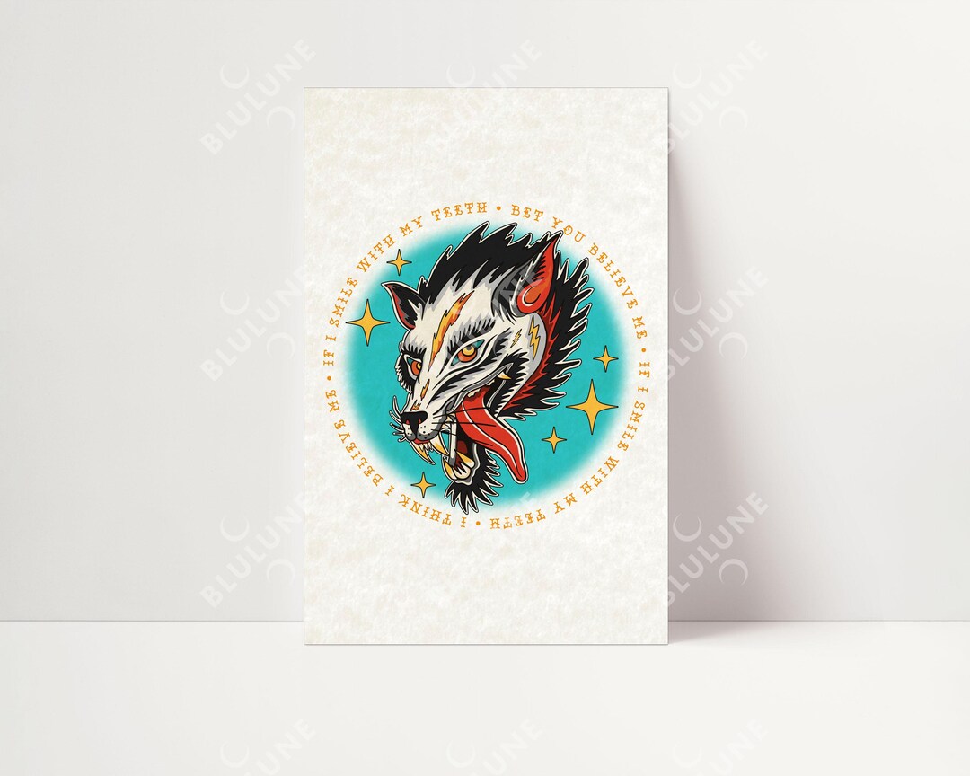 Fake Happy - Tattoo Art, Tattoo Style Poster, Edgy Home Decor, Unique ...