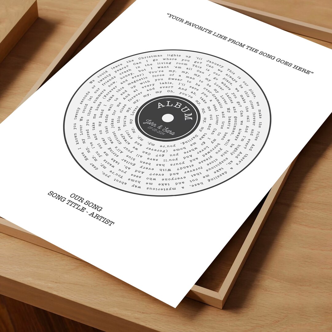 Song Lyric Print, Custom Vinyl Design, Wedding Song, Relationship Song ...