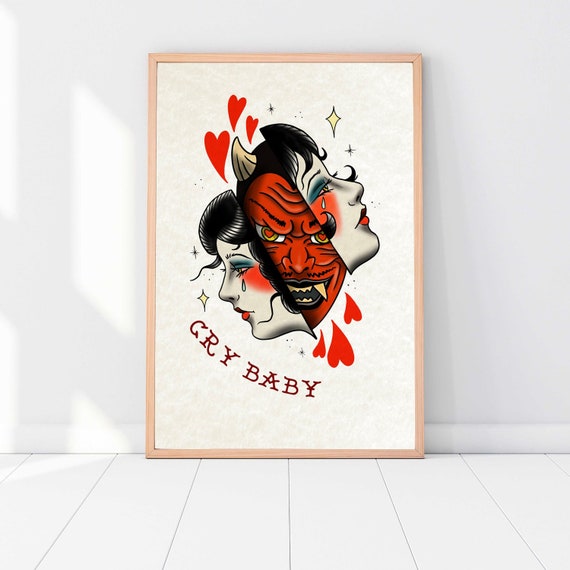 Cry Baby Illustration Art Print American Neo Traditional | Etsy