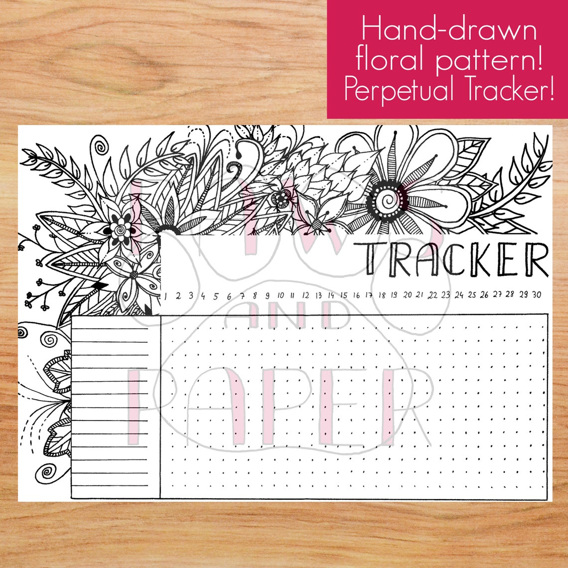 Habit Tracker Printable for 30 Days, Undated. Hand-drawn Floral ...