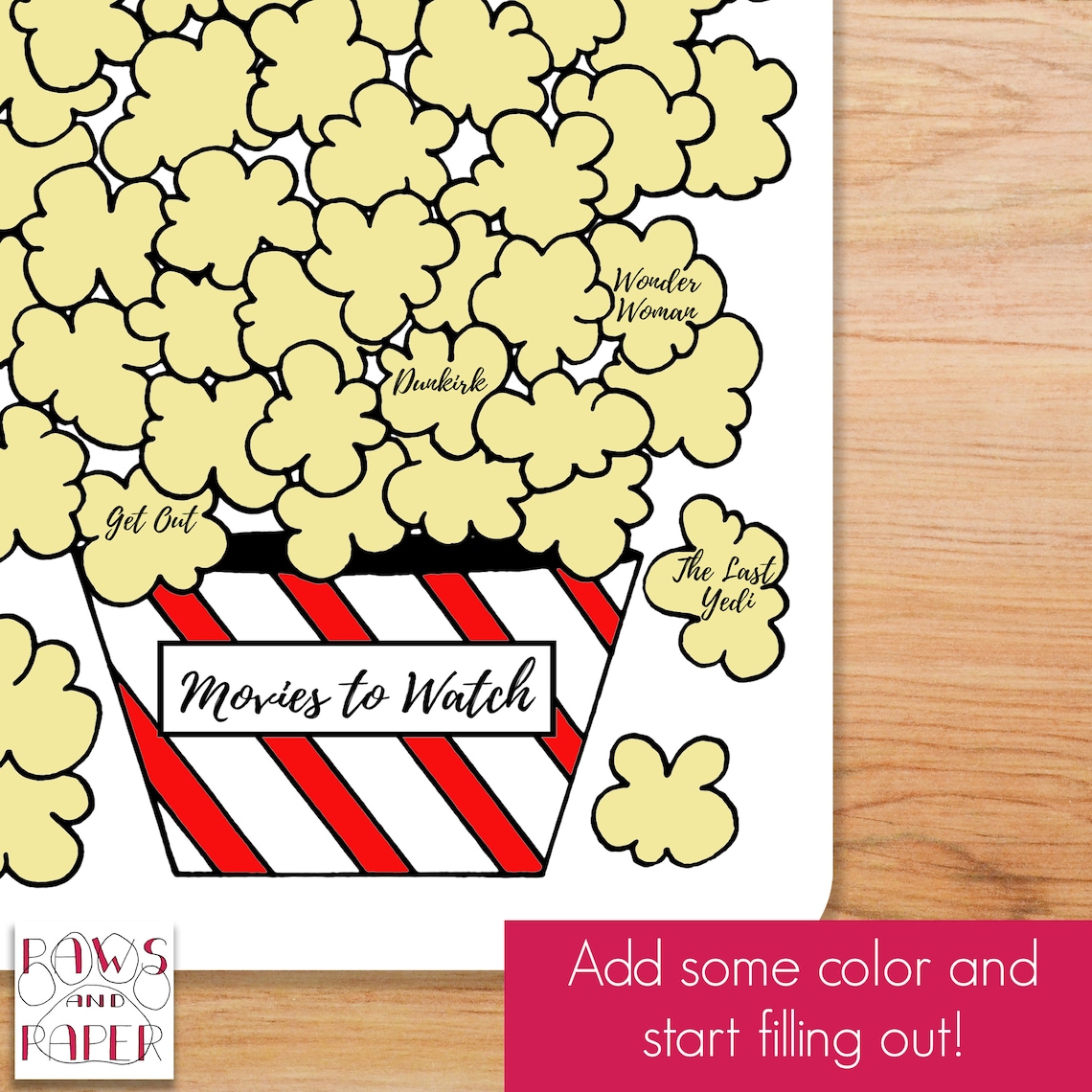 Printable Movies to Watch Popcorn Planner Printable Movie | Etsy