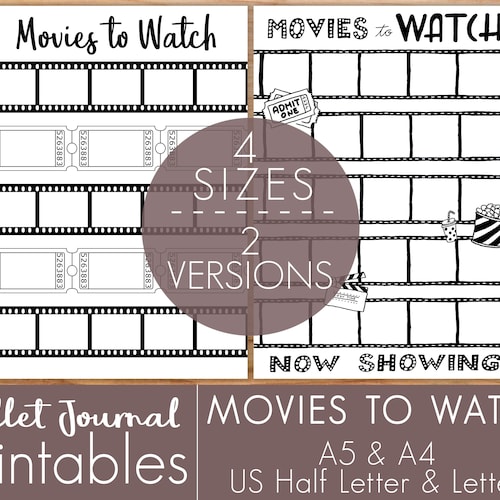 Printable Movies to Watch Popcorn Planner Printable Movie | Etsy