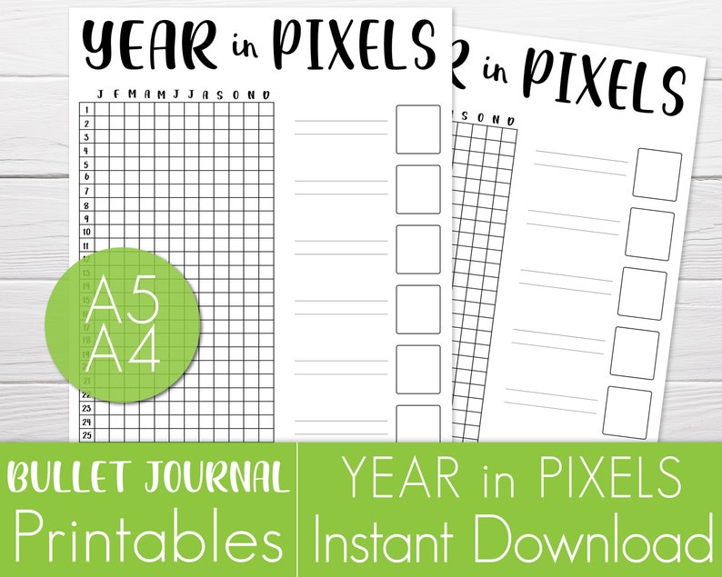 Year In Pixels Planner Printable Bullet Journal Mood | Etsy
