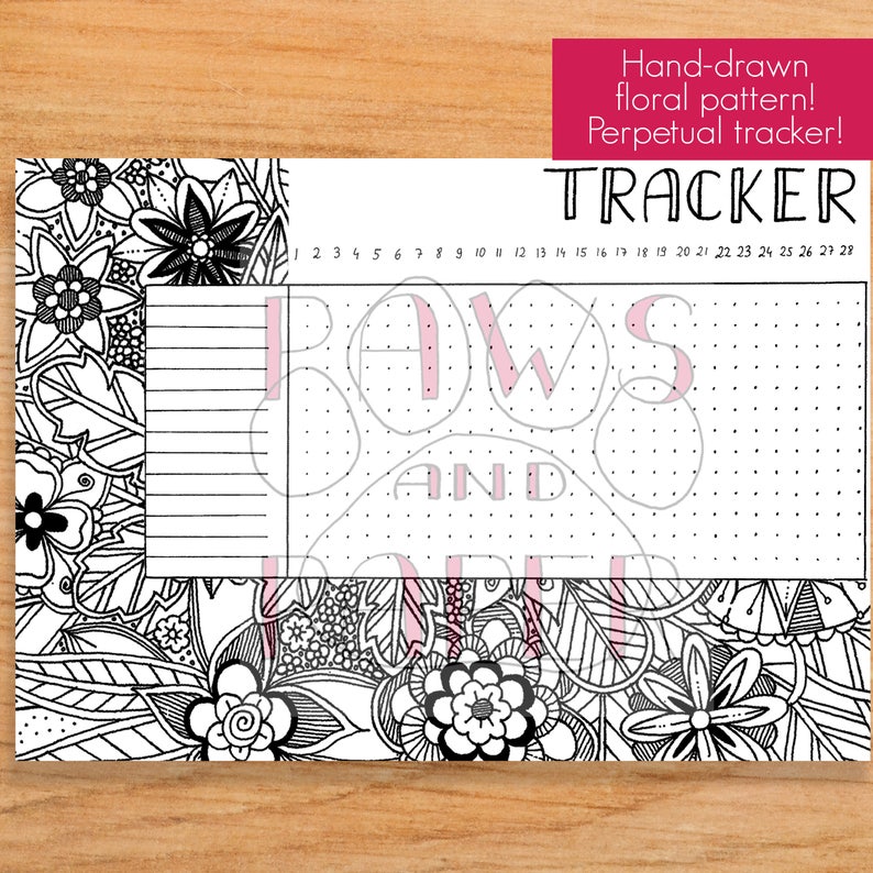 Habit Tracker Printable for 28 Days, Undated. Hand-drawn Floral ...