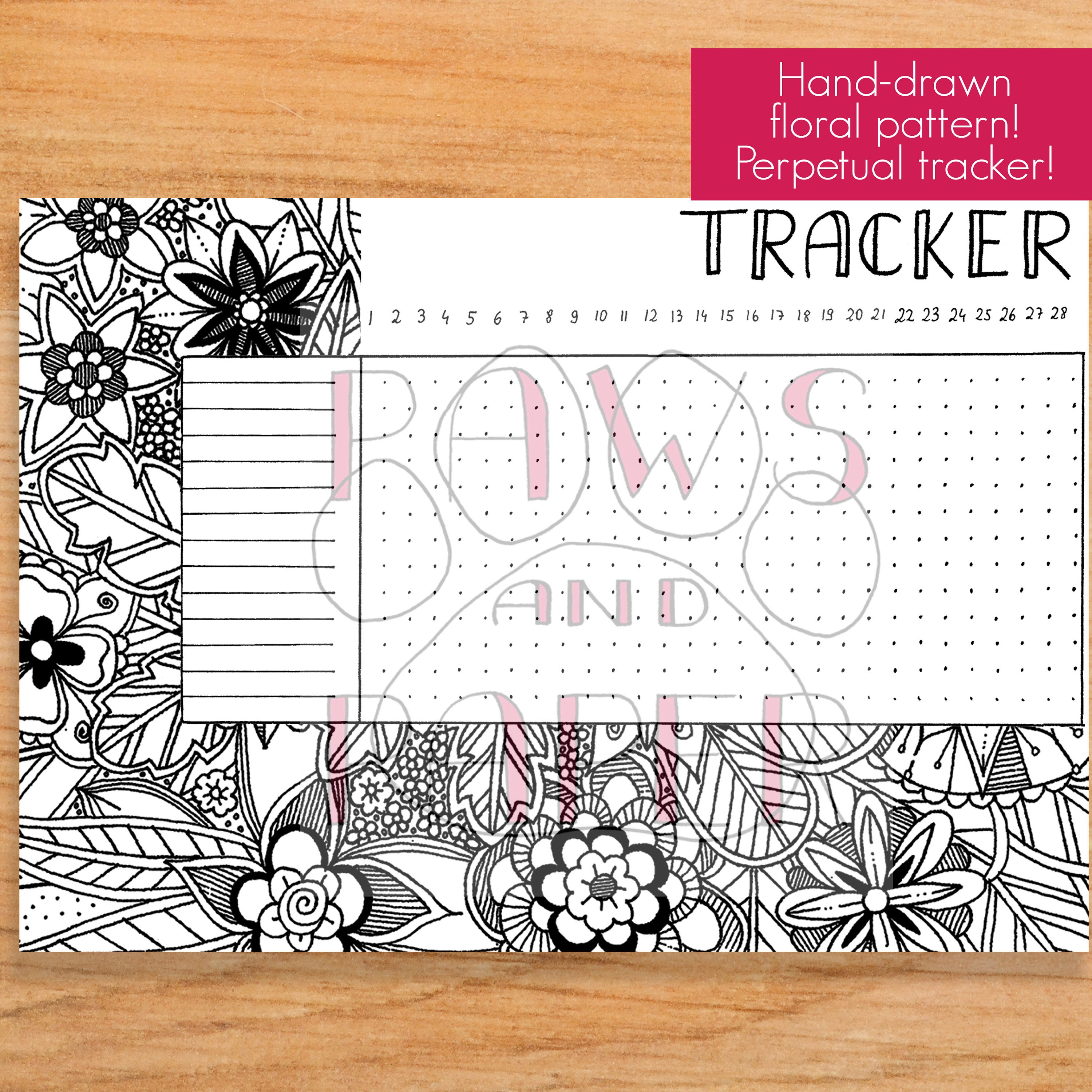 Habit Tracker Printable for 28 Days, Undated. Hand-drawn Floral ...