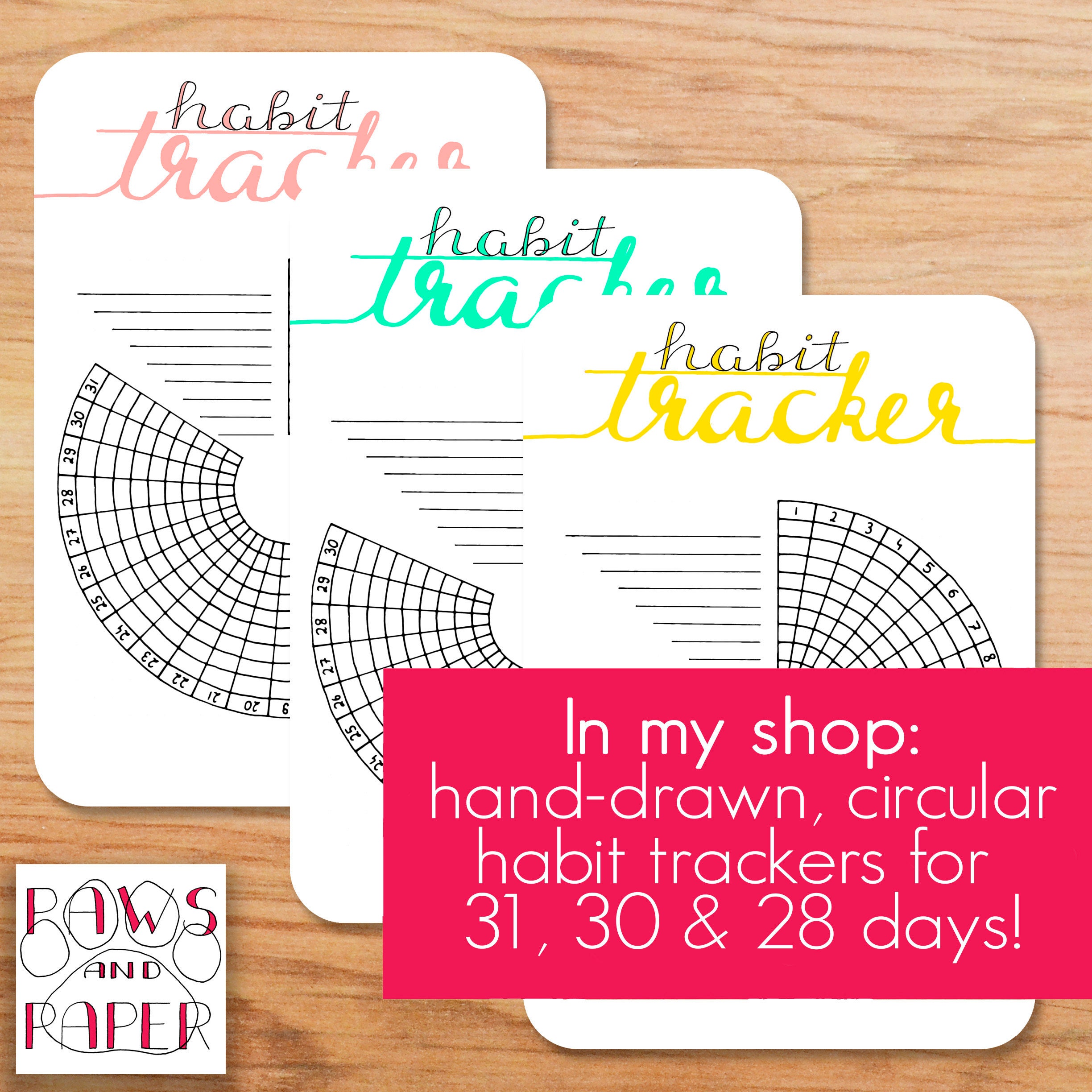 Circular Habit Tracker Printable for 28 Days. Handwritten Planner ...
