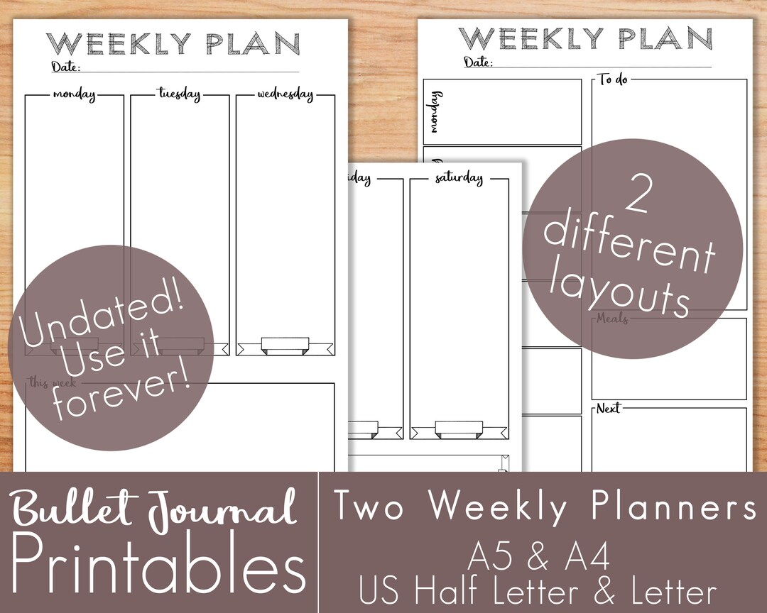 Bullet Journal Printable, Starter Set, Weekly Planner, Weekly Calendar ...