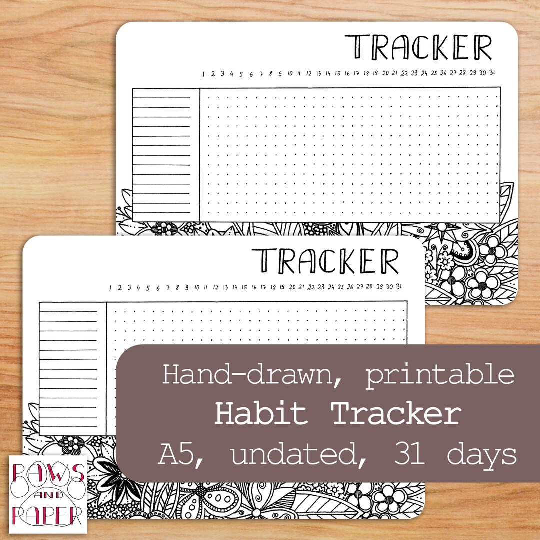 Habit Tracker Printable for 31 Days, Undated. Hand-drawn Floral ...