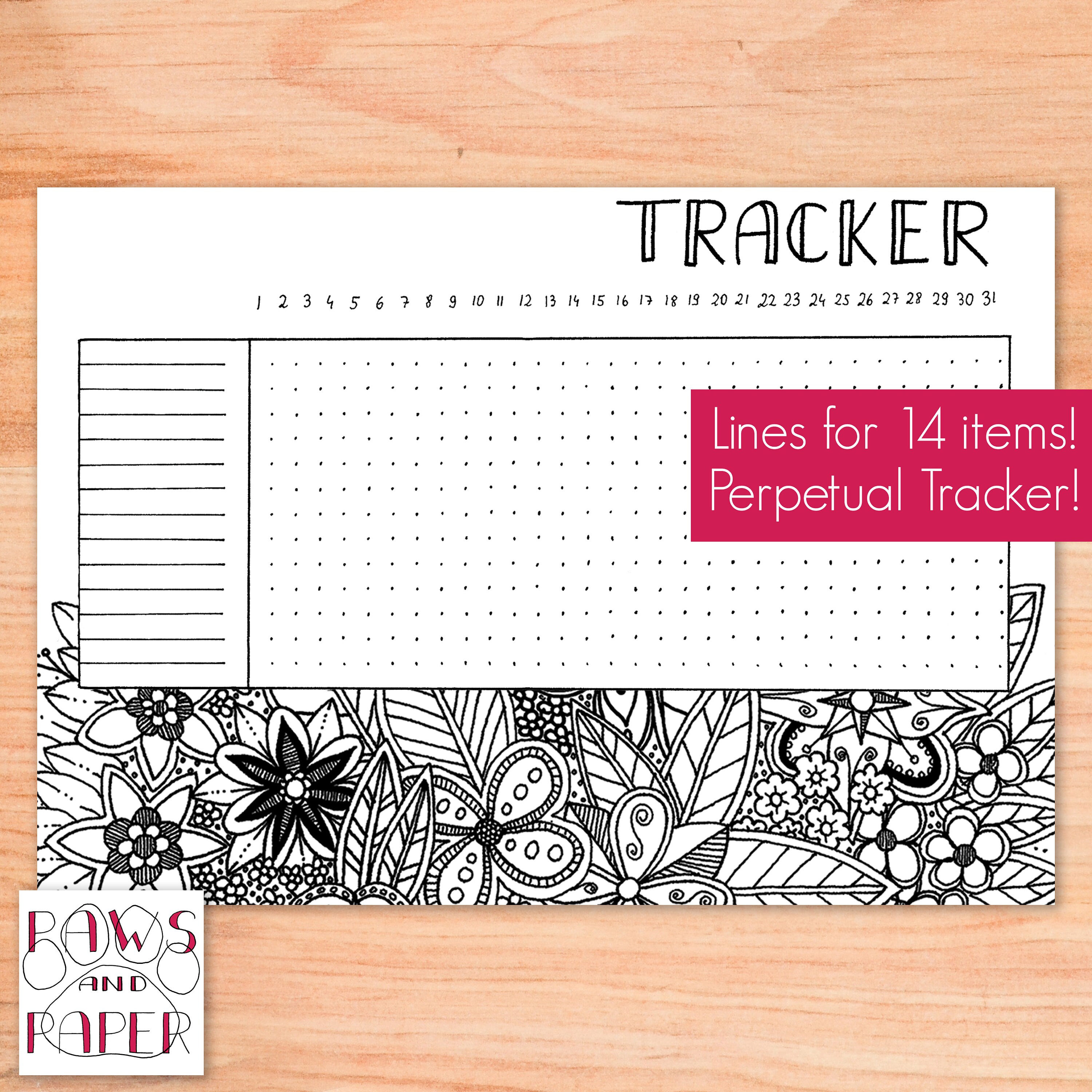 Habit Tracker Printable for 31 Days, Undated. Hand-drawn Floral ...