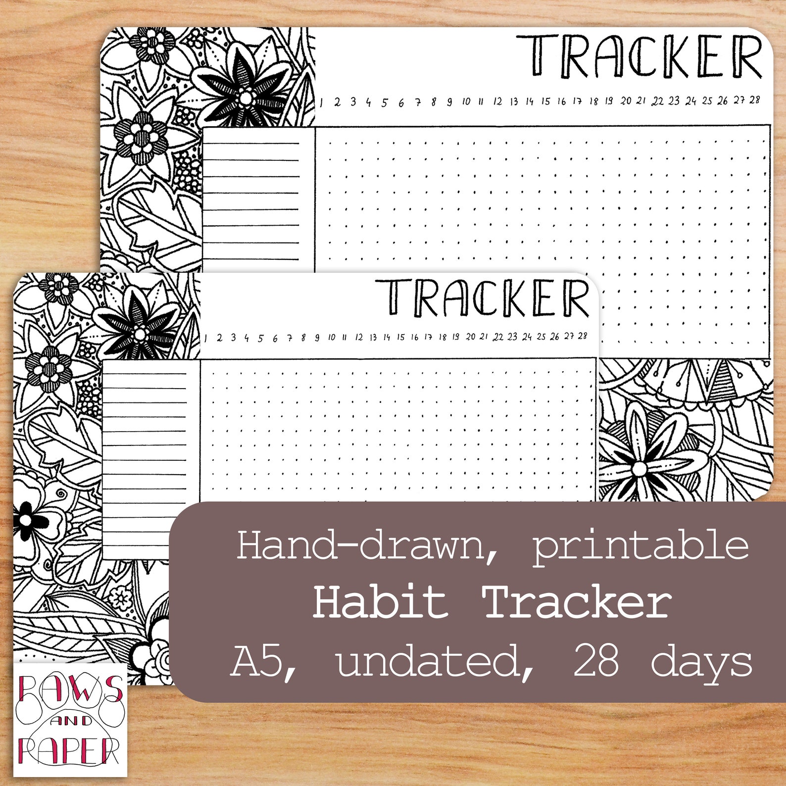 Habit Tracker Printable for 28 Days Undated. Hand-drawn - Etsy