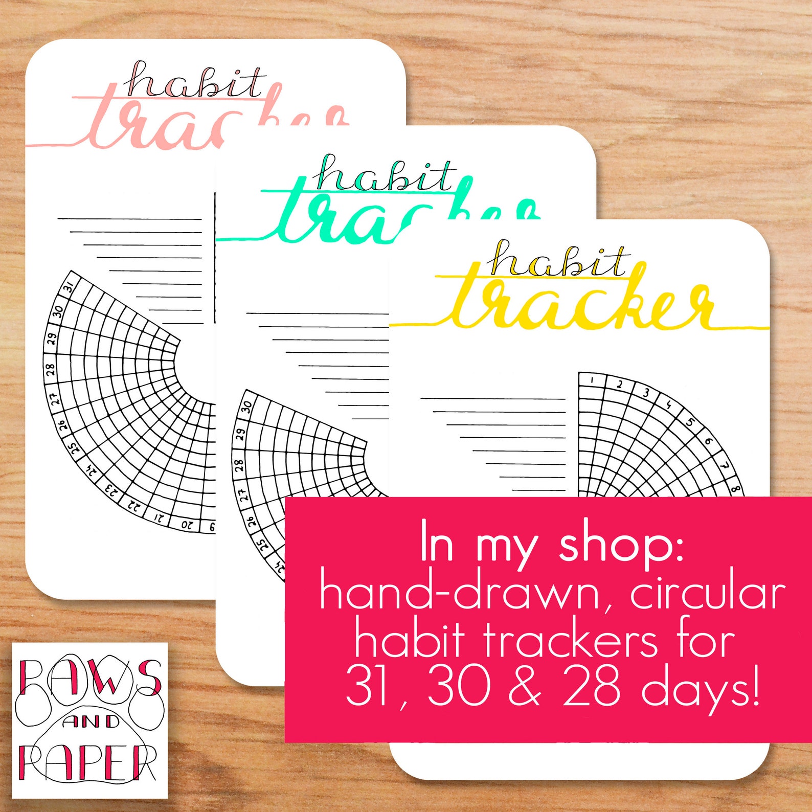Circular Habit Tracker Printable for 12 Months. Handwritten, Undated ...