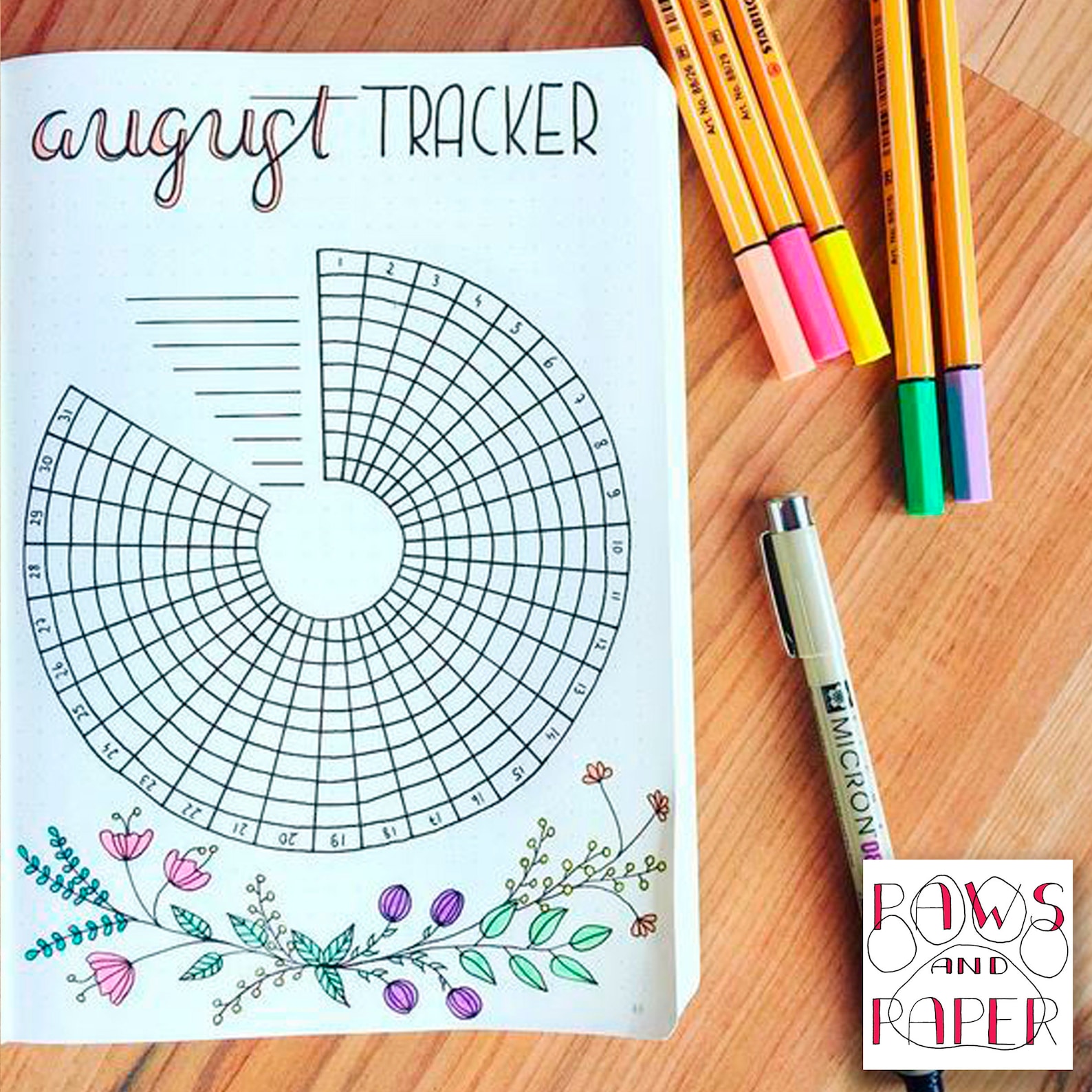 Circular Habit Tracker Printable for 28 Days. Handwritten Planner ...