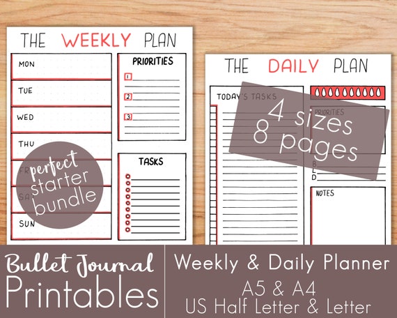 Bullet Journal Printable Weekly Planner Daily Planner | Etsy