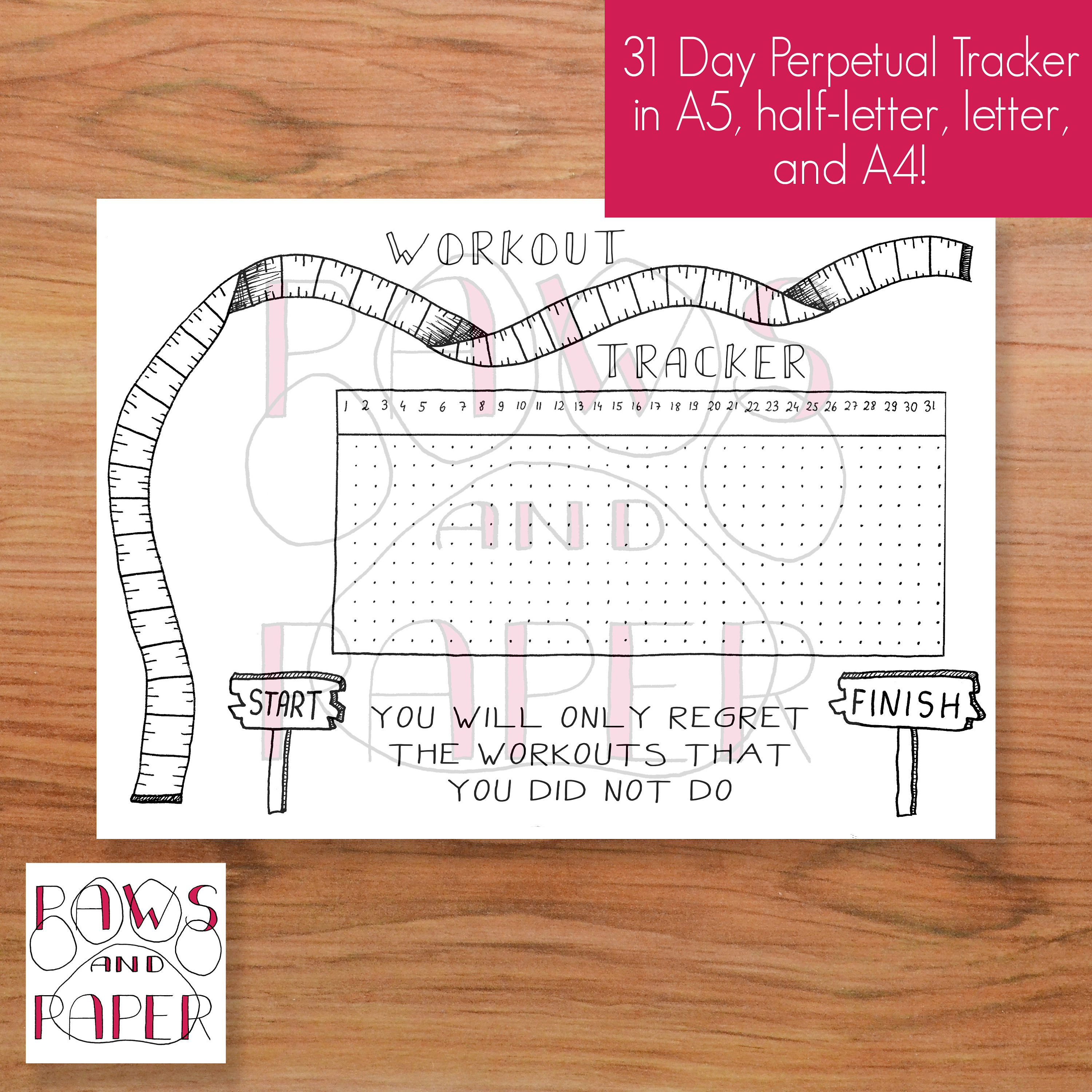 Printable Workout Tracker, 31 Days, Planner Inserts, Fitness Planner ...