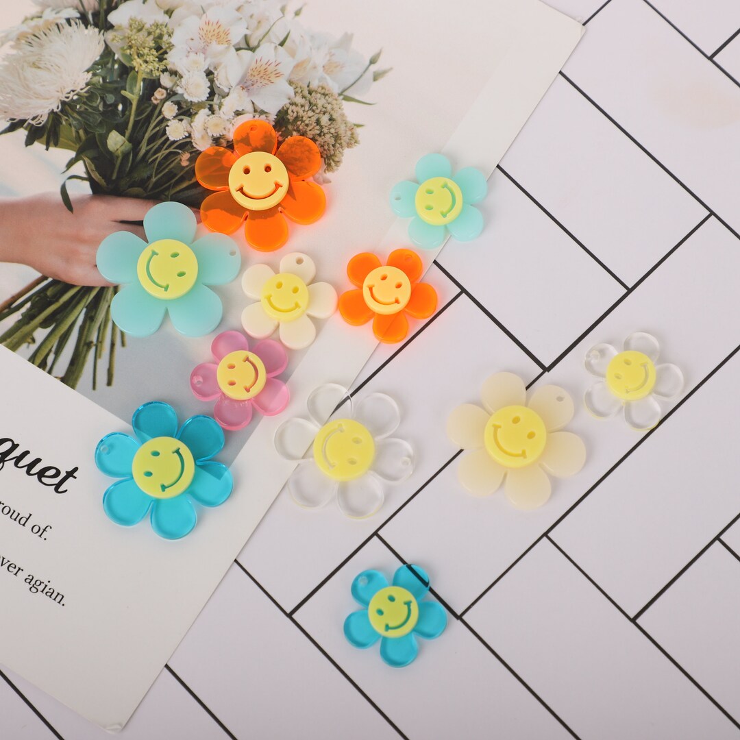 2size Acrylic Smiley Flower Face Charms,acrylic Smiley Charms,acrylic ...